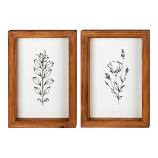 Stratton Home Decor Farmhouse Wildflower Stems Framed Wall Art, Set of ...