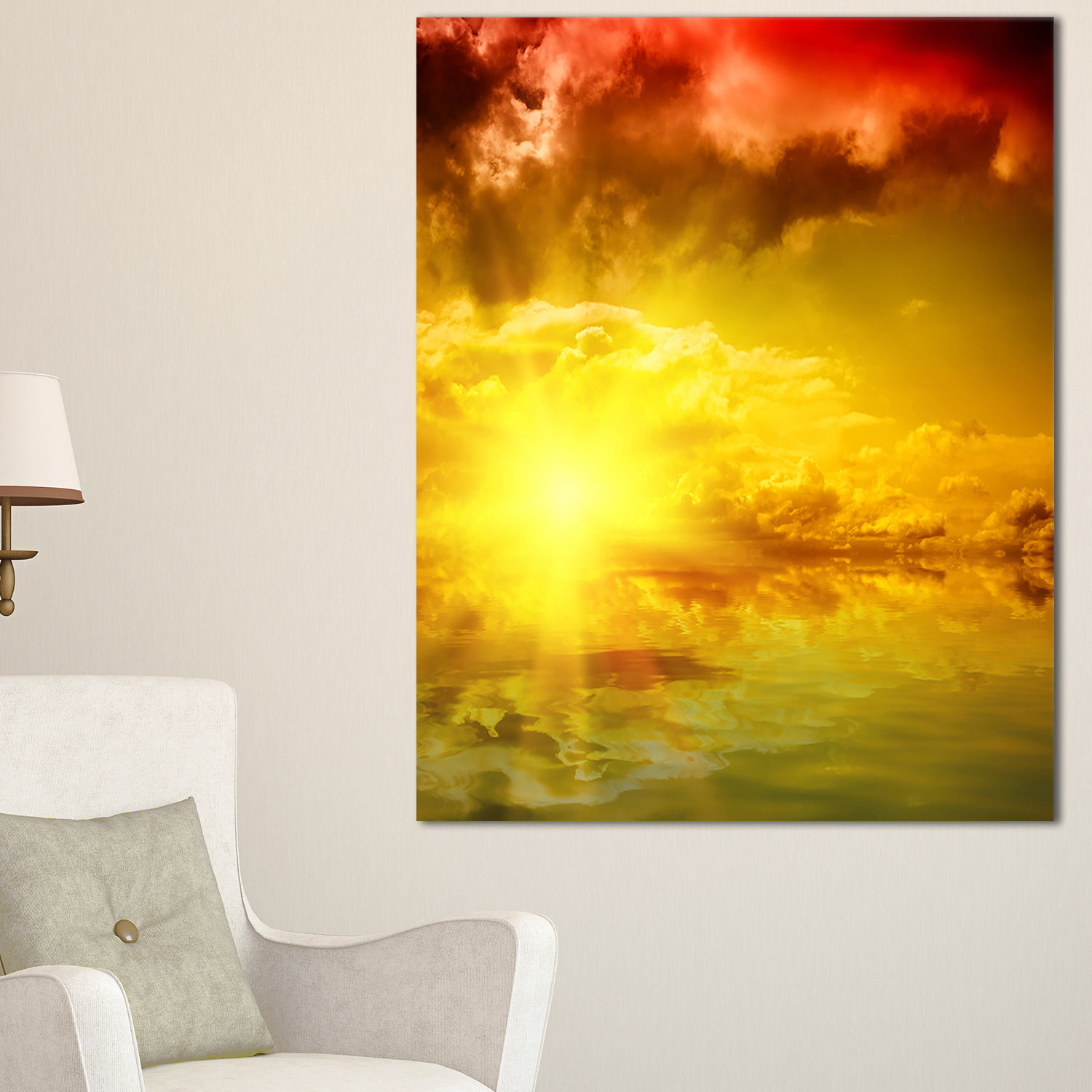 Designart - Red Dramatic Sky with Yellow Sun - Landscape Canvas Art ...