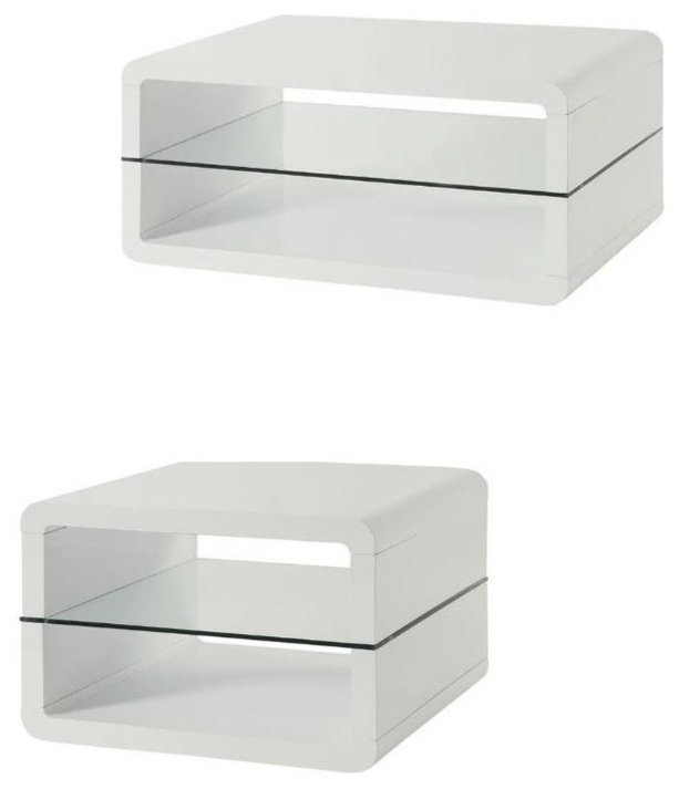 2 Piece Shelf Coffee Table and 2 Shelf End Table Set in White ...