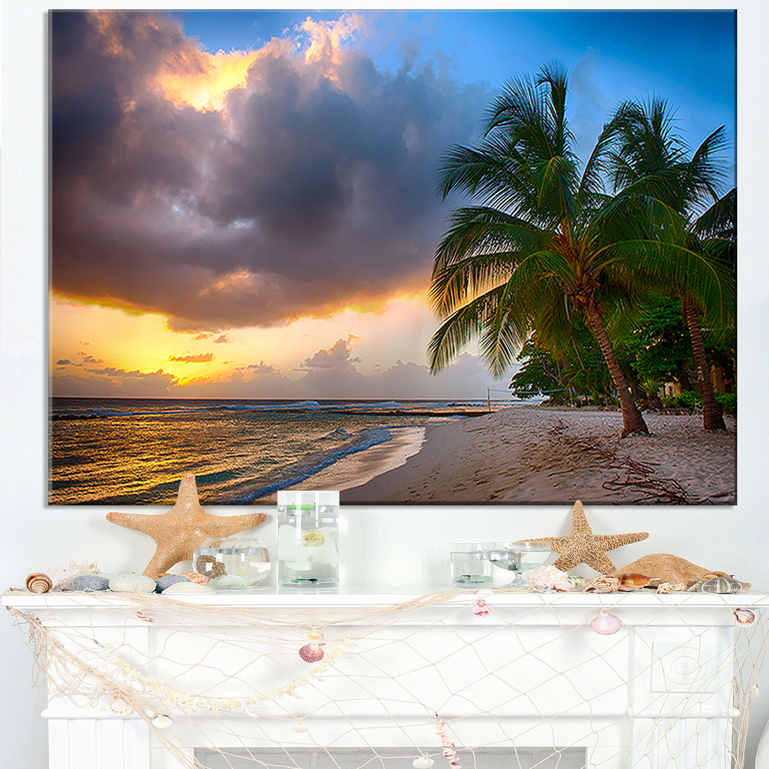 "Beautiful Beach With Palms in Barbados" Seascape Wall Art, 32"x16 ...