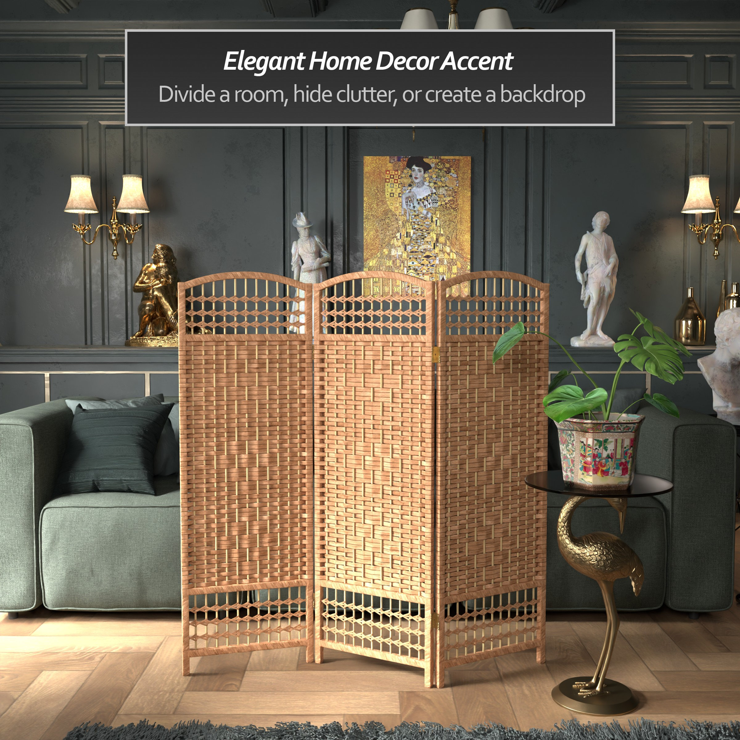 4' Tall Fiber Weave Room Divider, 3 Panels - Tropical - Screens And ...