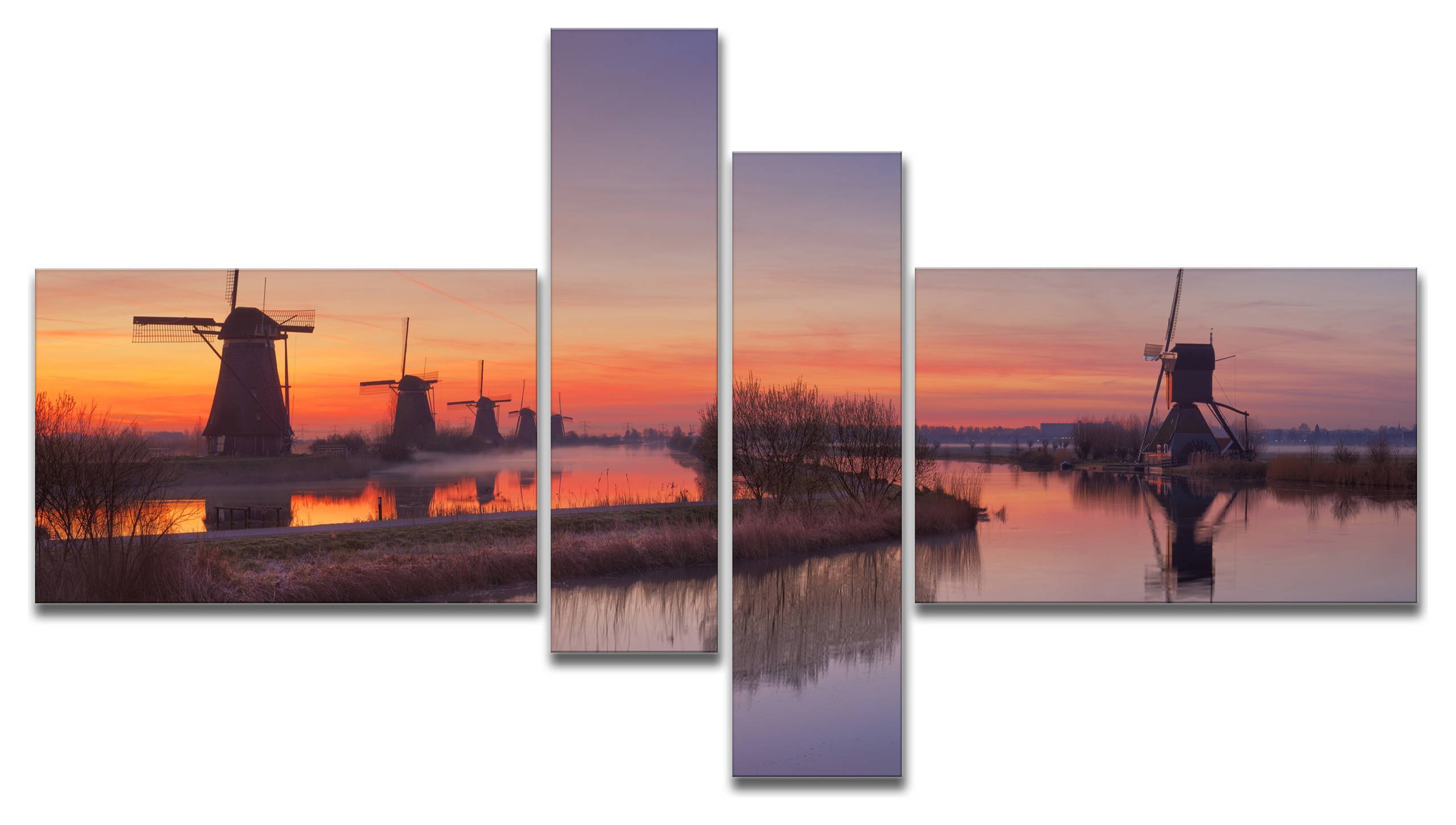 Dutch Windmills Panorama, Multipanel Abstract Canvas Art Print, 60"x32 ...