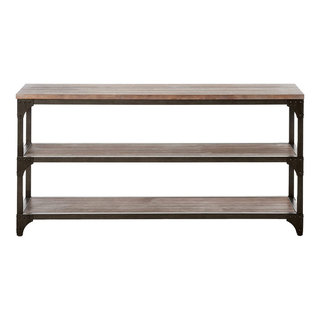 60", Rustic Weathered Oak Console Storage Table - Industrial - Console ...
