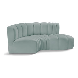 Arc Upholstered S-Shaped Modular Sectional, 3-Piece: 2 Curved Corner, 1 ...