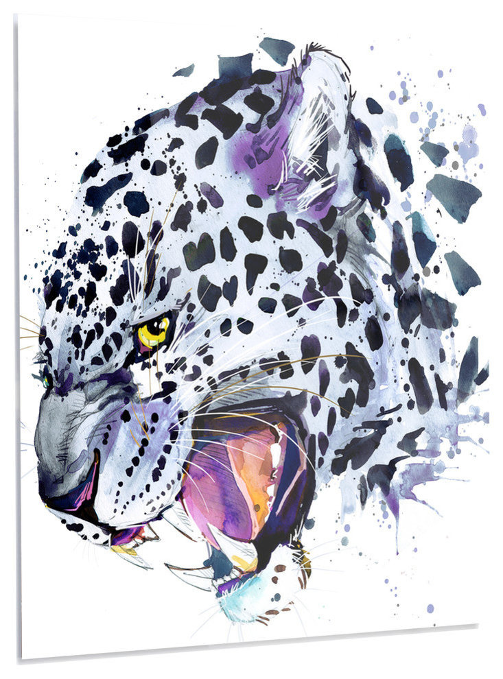 Ferocious Snow Leopard Face, 30x40, 1 Panel - Contemporary - Metal Wall ...