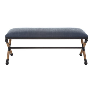 Uttermost Firth Rustic Navy Bench - Beach Style - Upholstered Benches ...