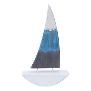 Wood, 19" Tri-color Sailboat, Multi - Beach Style - Decorative Objects ...