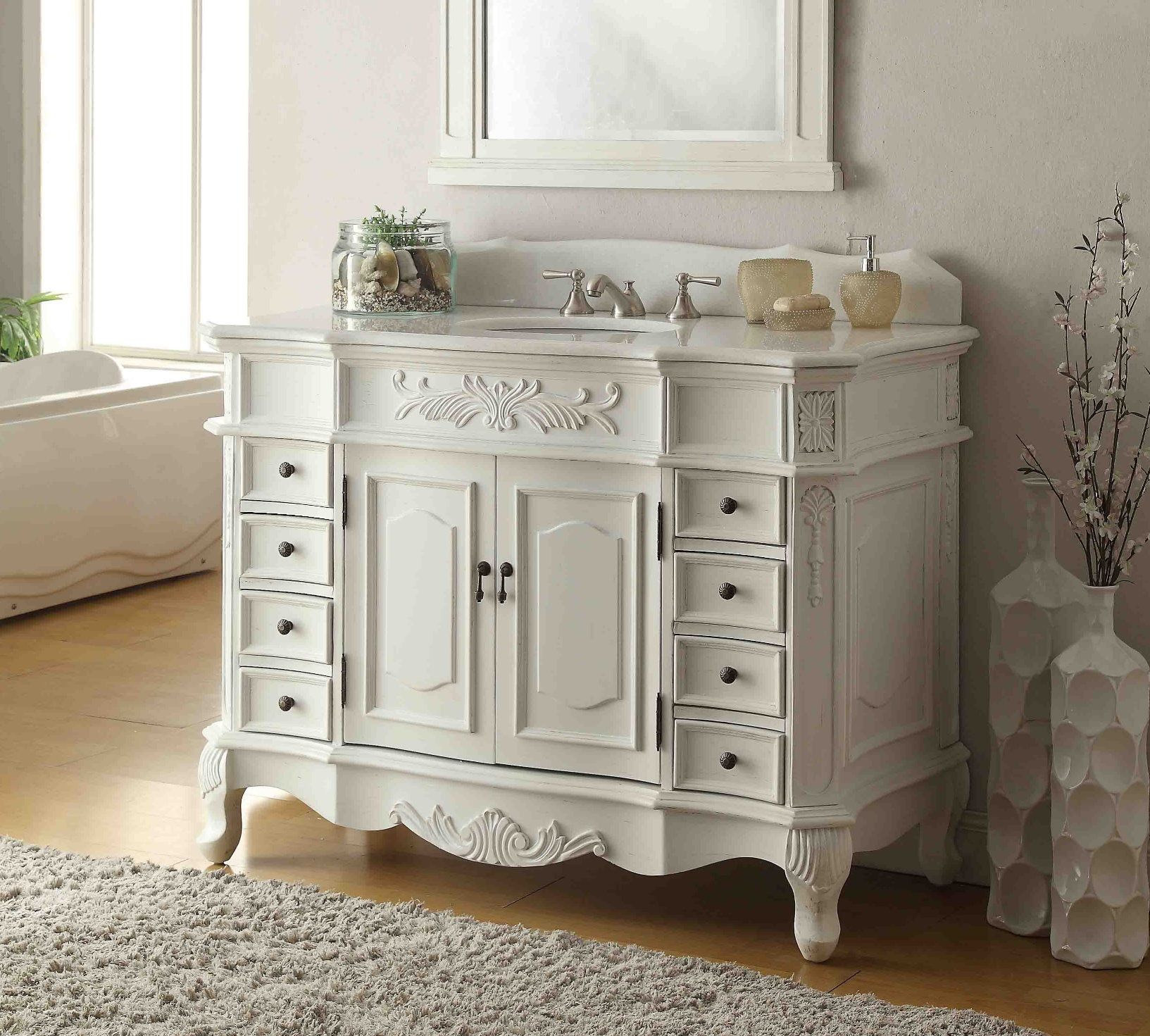 42" Morton Antique-Style Bathroom Cabinet Vanity Imperial White Marble ...