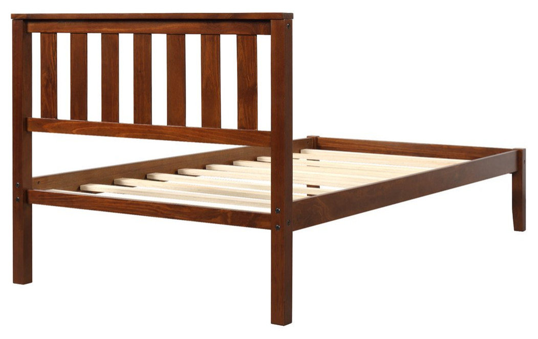 Classic Twin Platform Bed, Hardwood Frame & Vertical Slatted Headboard - Transitional - Platform ...