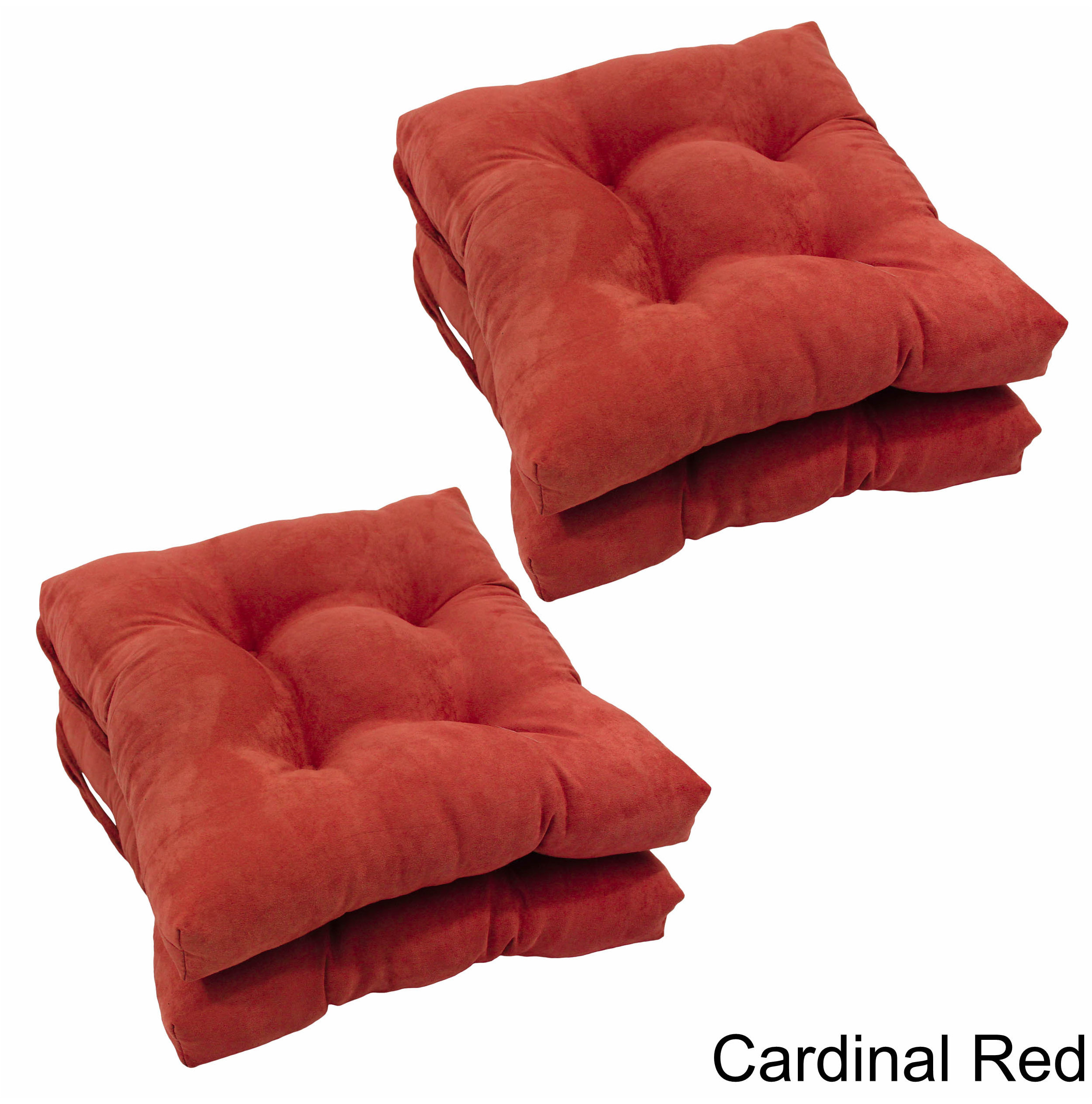 16" Solid Micro Suede Square Tufted Chair Cushions, Set of 4, Cardinal ...