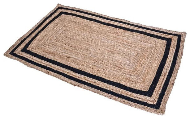 Handmade Braided Jute Area Rug with Black Border Design, 4' X 9 ...