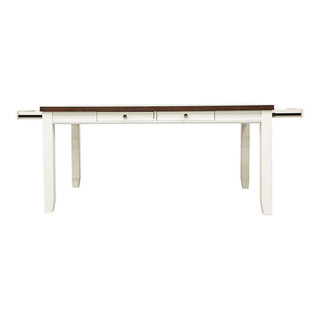 Sam 64" Dining Table, Farmhouse Style With Drawers, White, Brown Wood ...