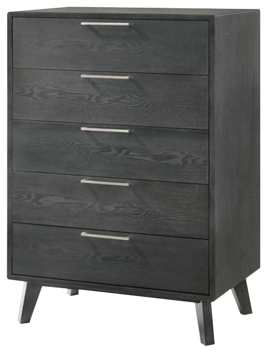 5 Drawer Wooden Chest with Metal Bar Handles and Tapered Legs, Gray ...
