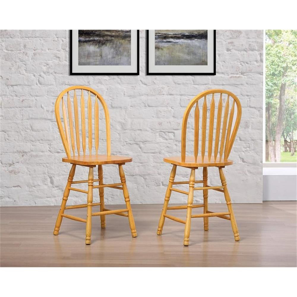 Pemberly Row Arrowback 24" Solid Wood Counter Stool in Light Oak (Set ...