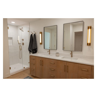 Modern Cozy Basement Remodel with Kings Buff Oak Flooring - Modern ...