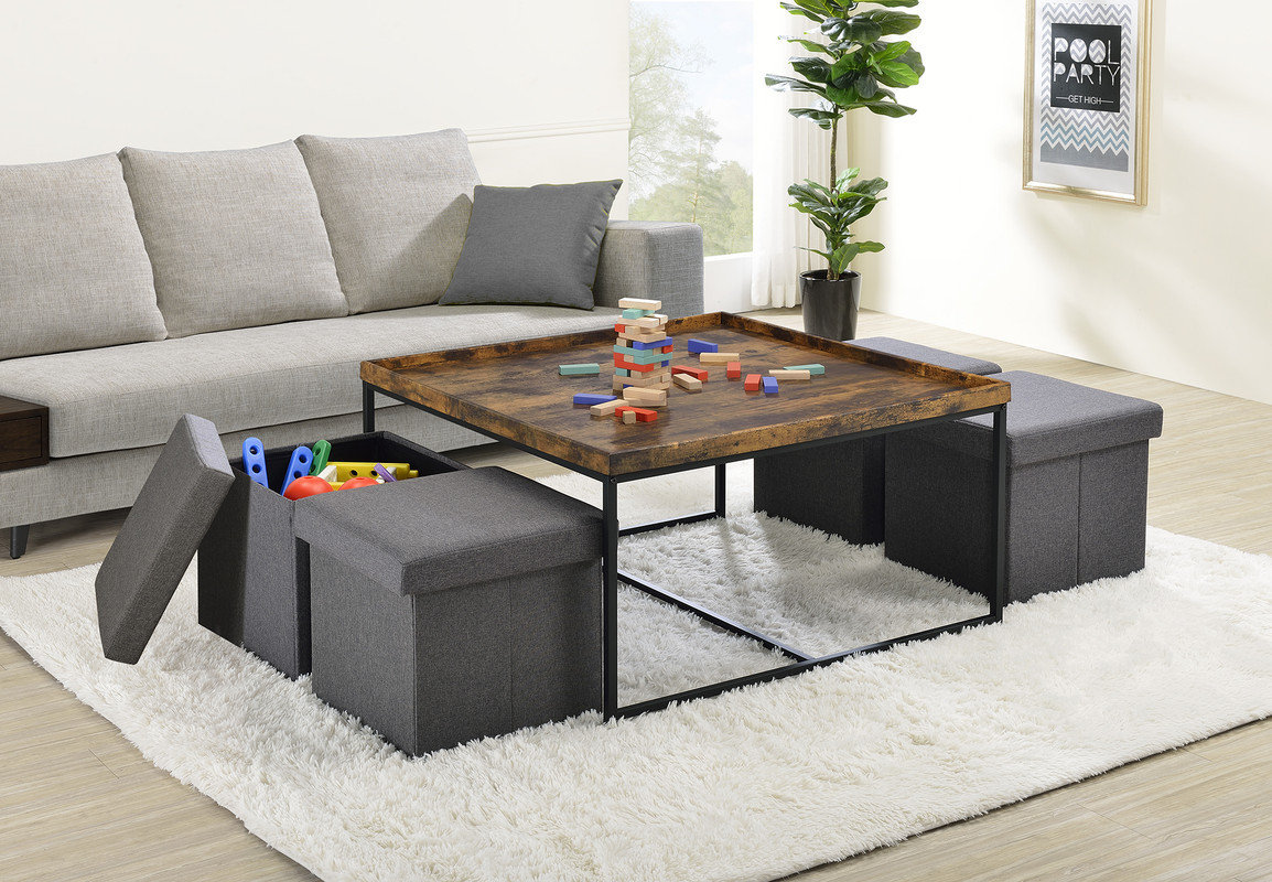 Vinny Wood Grain 5-Piece Coffee Table Set With Raised Edges ...