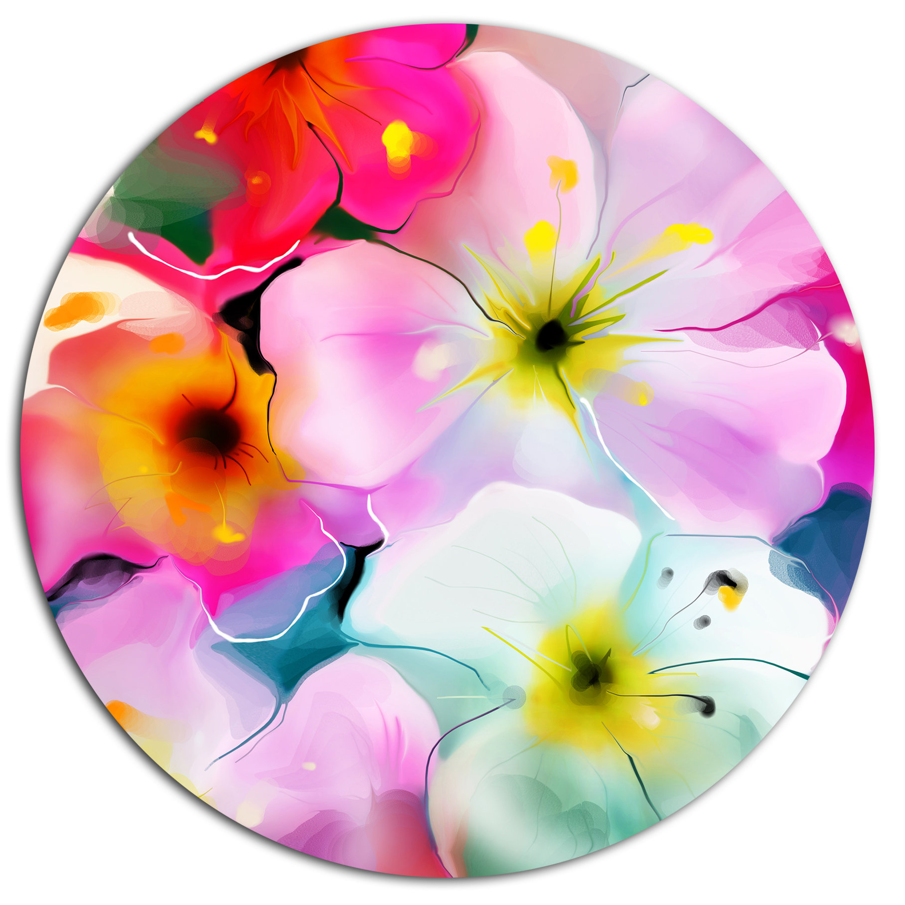 Colorful Watercolor Floral Pattern, Floral Disc Metal Artwork, Disc of ...