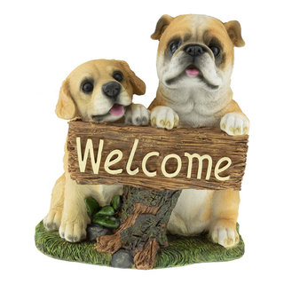 Dog Welcome Sign Garden Statue Outdoor Décor - Farmhouse - Garden ...