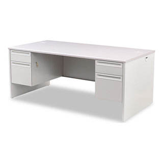 HON 38000 Series Double Pedestal Desk, 72" x 36" x 29.5", Light Gray ...