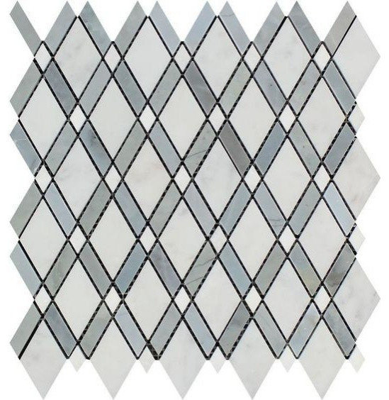 Sample of Oriental White Marble Pol. Lattice M. Tile w/Blue&Gray ...