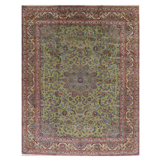 Traditional Medallion Carpet Bordered Oriental Handmade Area Rug, Green ...
