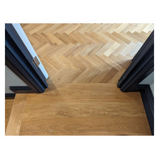 Traditional style oak stair cladding with Herringbone Parquet | SE22 ...