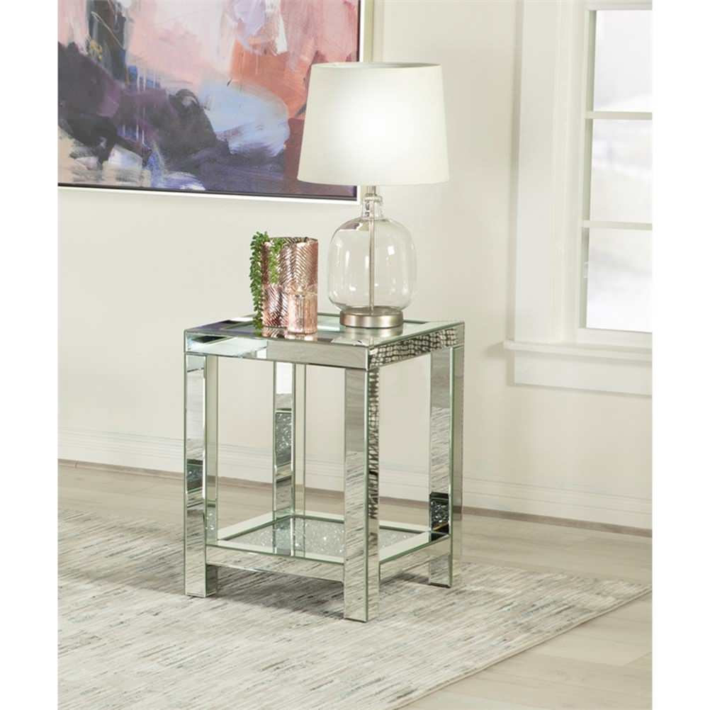 Coaster Contemporary Square Glass Top Storage End Table in Mirrored ...