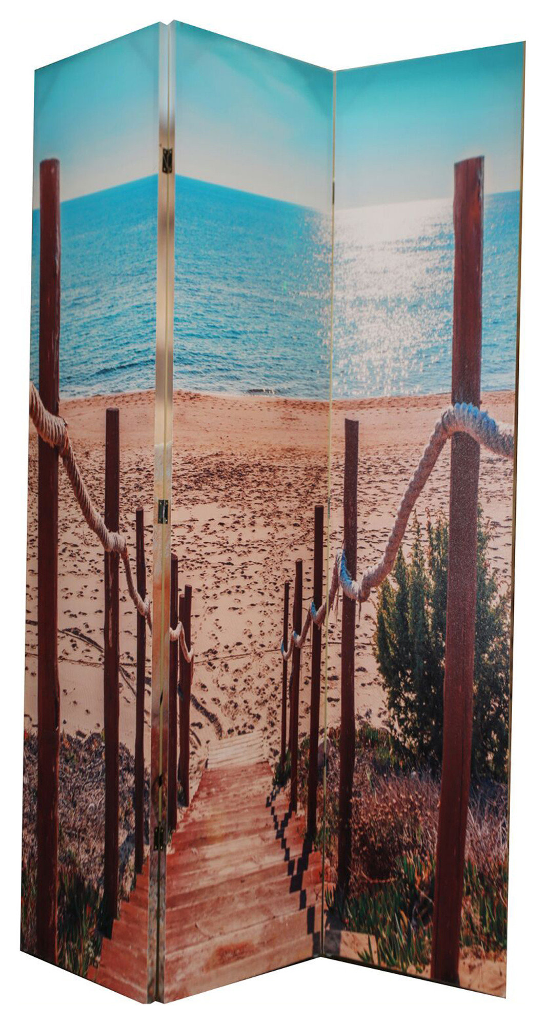 Benzara BM215087 3 Panel Room Divider, Beach Theme, Dual Side Print ...