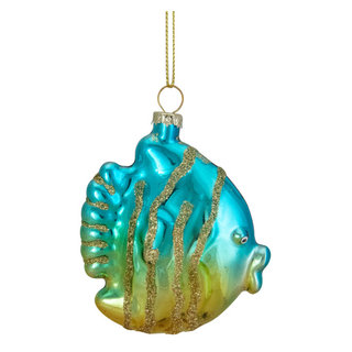 3" Turquoise and Gold Glass Fish Christmas Ornament - Modern ...
