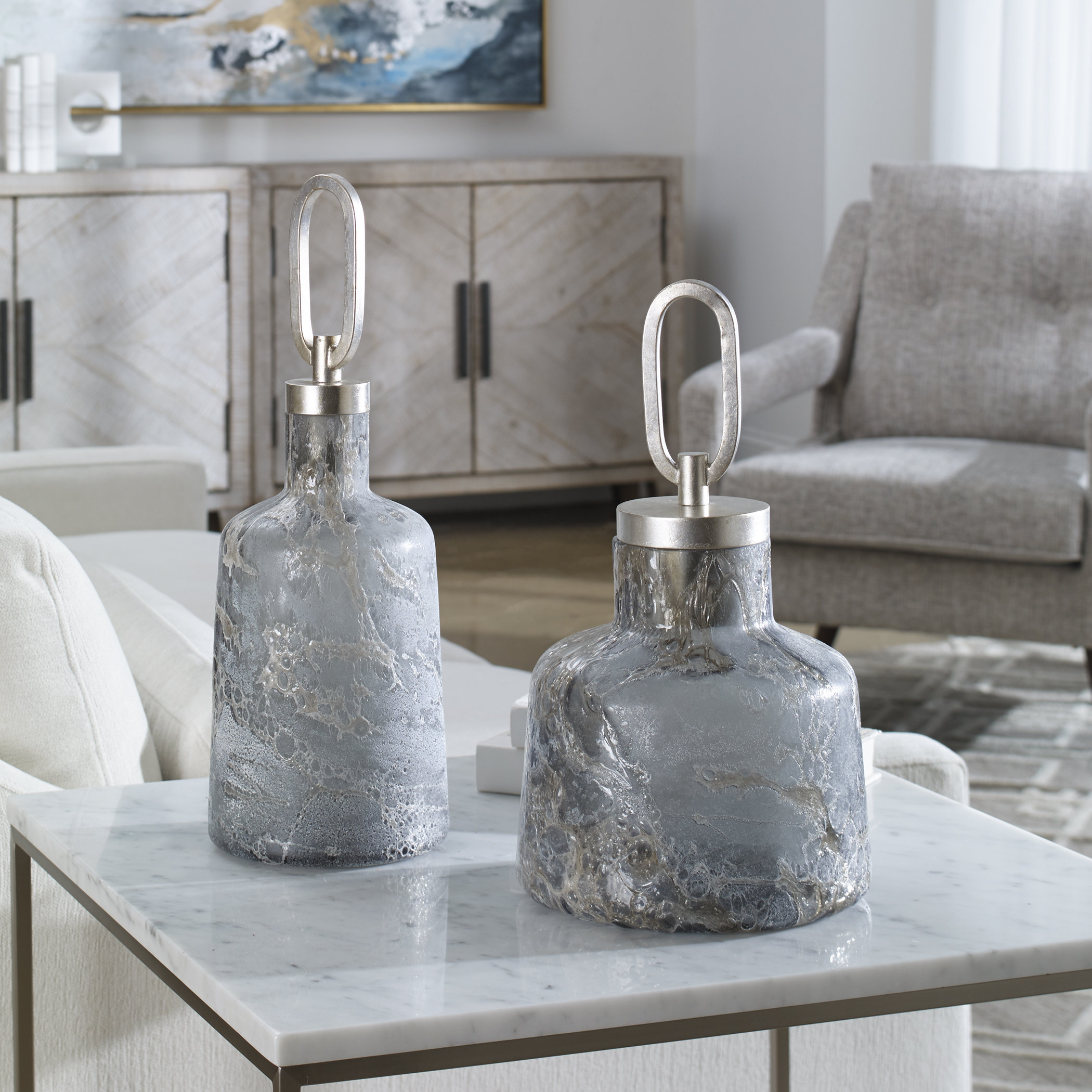 Uttermost Storm Art Glass Bottles, 2-Piece Set - Transitional ...