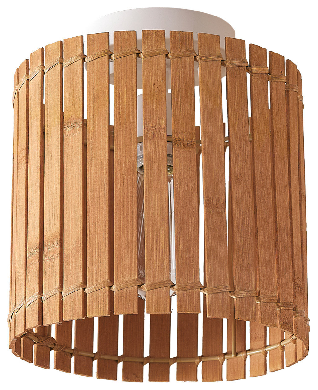 Bali 1-Light Matte White Flush Mount Ceiling Light with Natural Bamboo ...