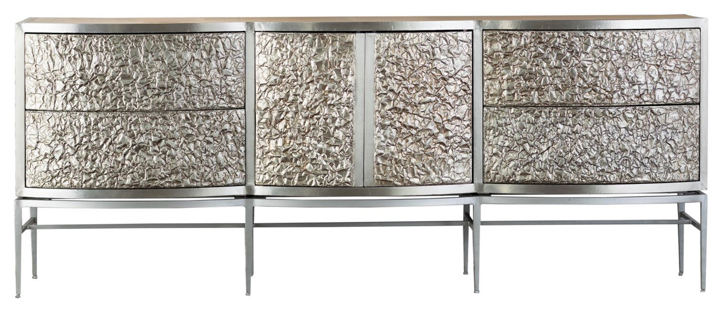 Antique Silver Nickel Console Table, Textured Metal Dining Buffet ...