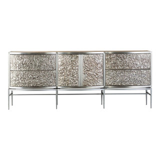 Antique Silver Nickel Console Table, Textured Metal Dining Buffet ...