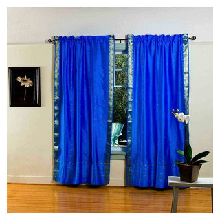 Blue Rod Pocket Sheer Sari Curtain / Drape / Panel - Piece, 60" W X 120 ...