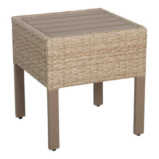 Maui Outdoor End Table, Natural Aged Wicker - Tropical - Outdoor Side ...
