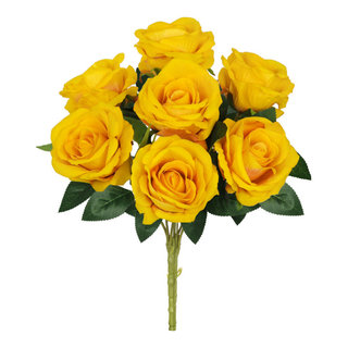 Set of 2 Yellow Artificial Velvet Rose Flower Stem Bush Bouquet 16 ...