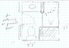 Small L shaped bathroom layout - how to arrange this 3/4 bathroom?