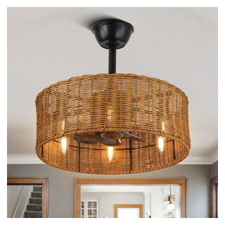 18In Rattan Weaving Ceiling Fan 6-Light 3-Speed with Remote and Light ...