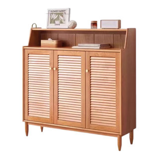 Cherry Wood Shoe Entrance Cabinet, 47.6x14.2x48.8" - Midcentury - Shoe ...