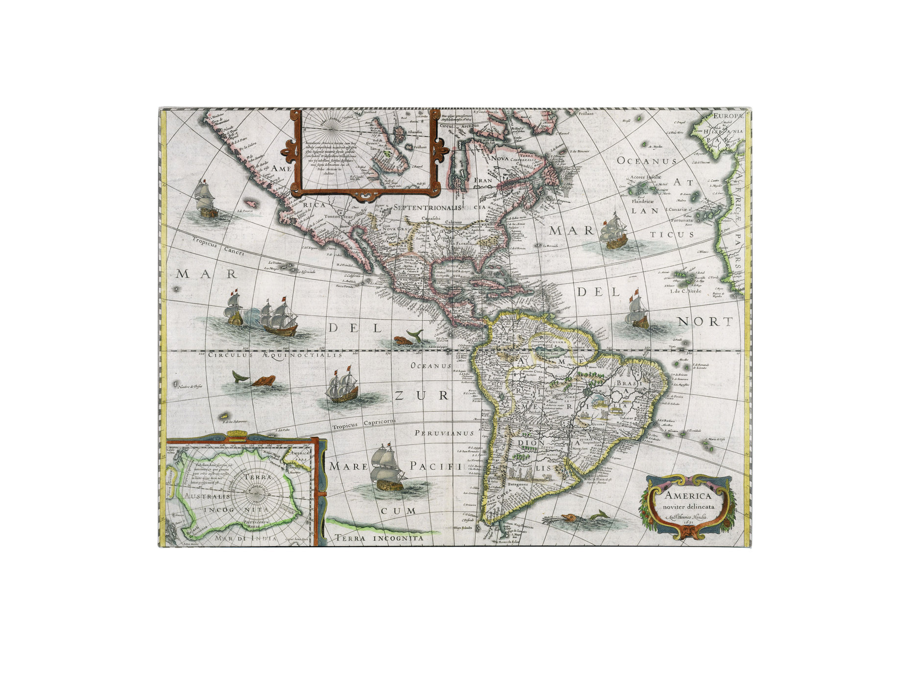 'Map of the Americas, 1631' Canvas Art by Henricus Hondius, 35" x 47" - Traditional - Prints And ...