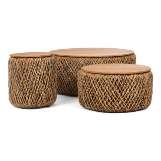 Round Woven Abaca Coffee Table Set, 3, dBodhi Knut, Set B - Tropical ...