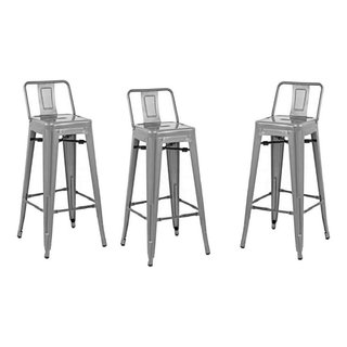 Tolix Low Back Stool, Set of 3 - Industrial - Outdoor Bar Stools And ...