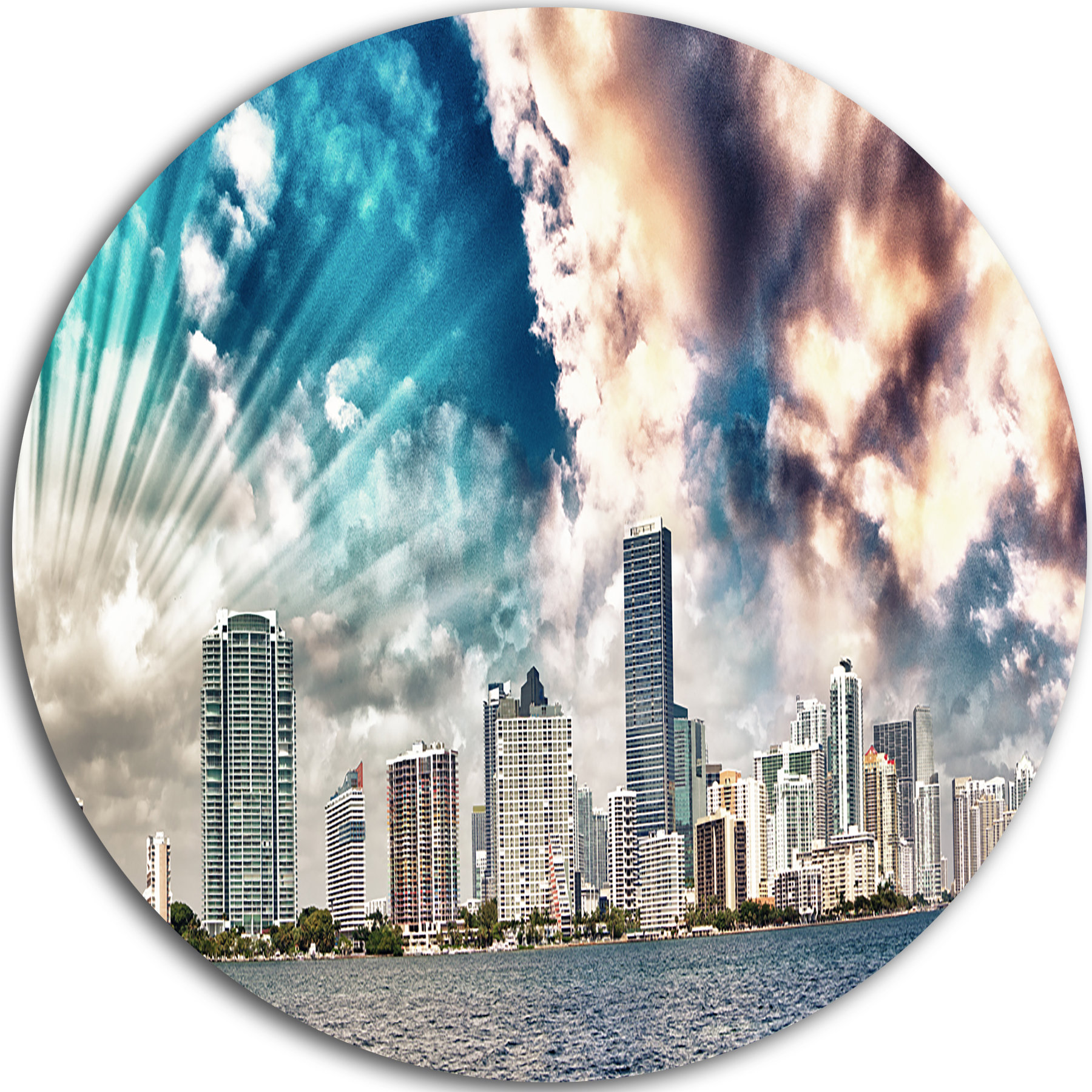 Miami Skyline With Clouds, Cityscape Photo Round Wall Art, Disc of 36 ...