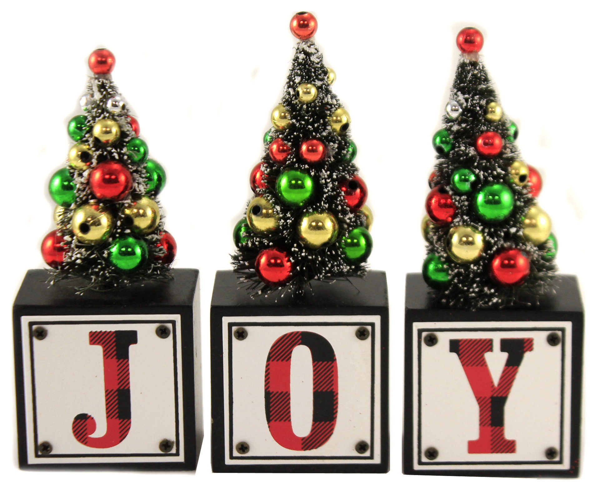 Christmas Joy Blocks Wood Decorated Trees 54613A - Holiday Accents And ...