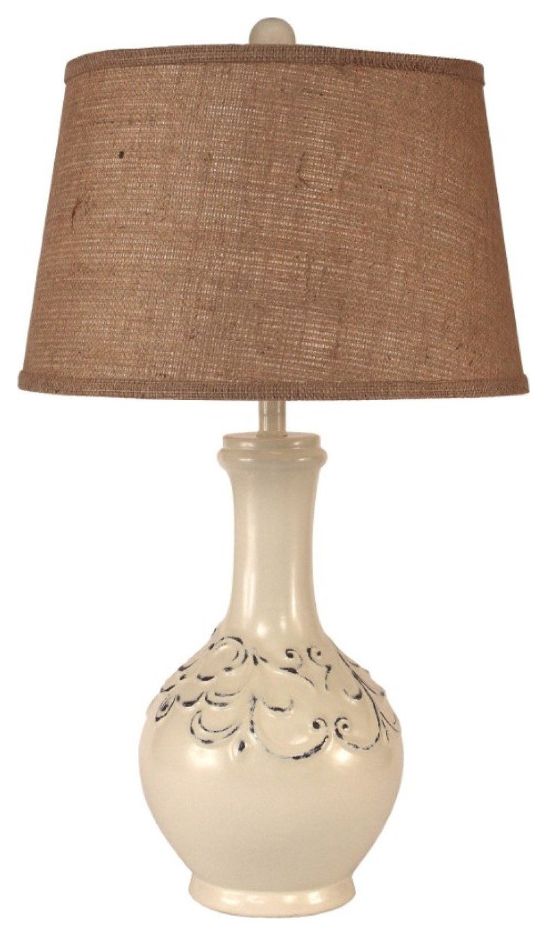 Fleur de Lis Distressed Cottage Teardrop Table Lamp - Farmhouse - Table ...