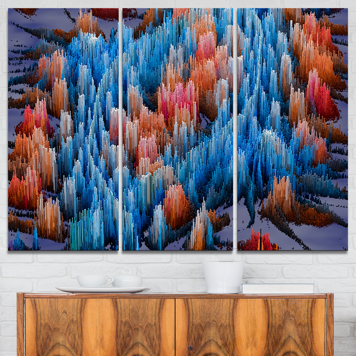 "Macro Render Structure Blue Red" Art Canvas Print, 3 Panels, 36"x28 ...
