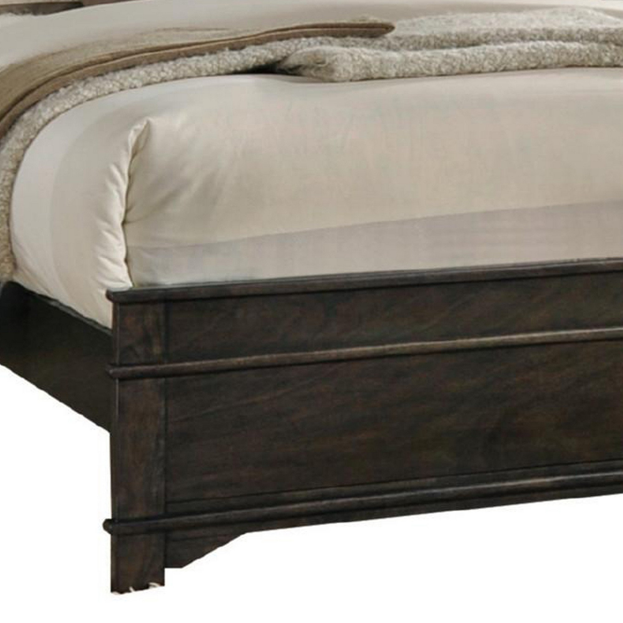 Leatherette Panel Eastern King Bed with Bonnet Top Molding, Dark Brown ...