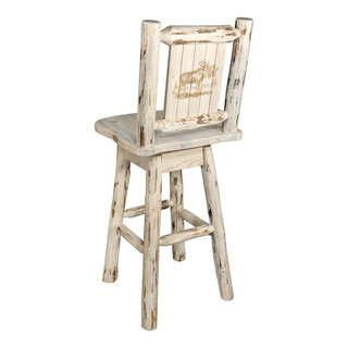 Montana Counterstool & Swivel With Laser Engraved Moose, Clear Lacquer ...
