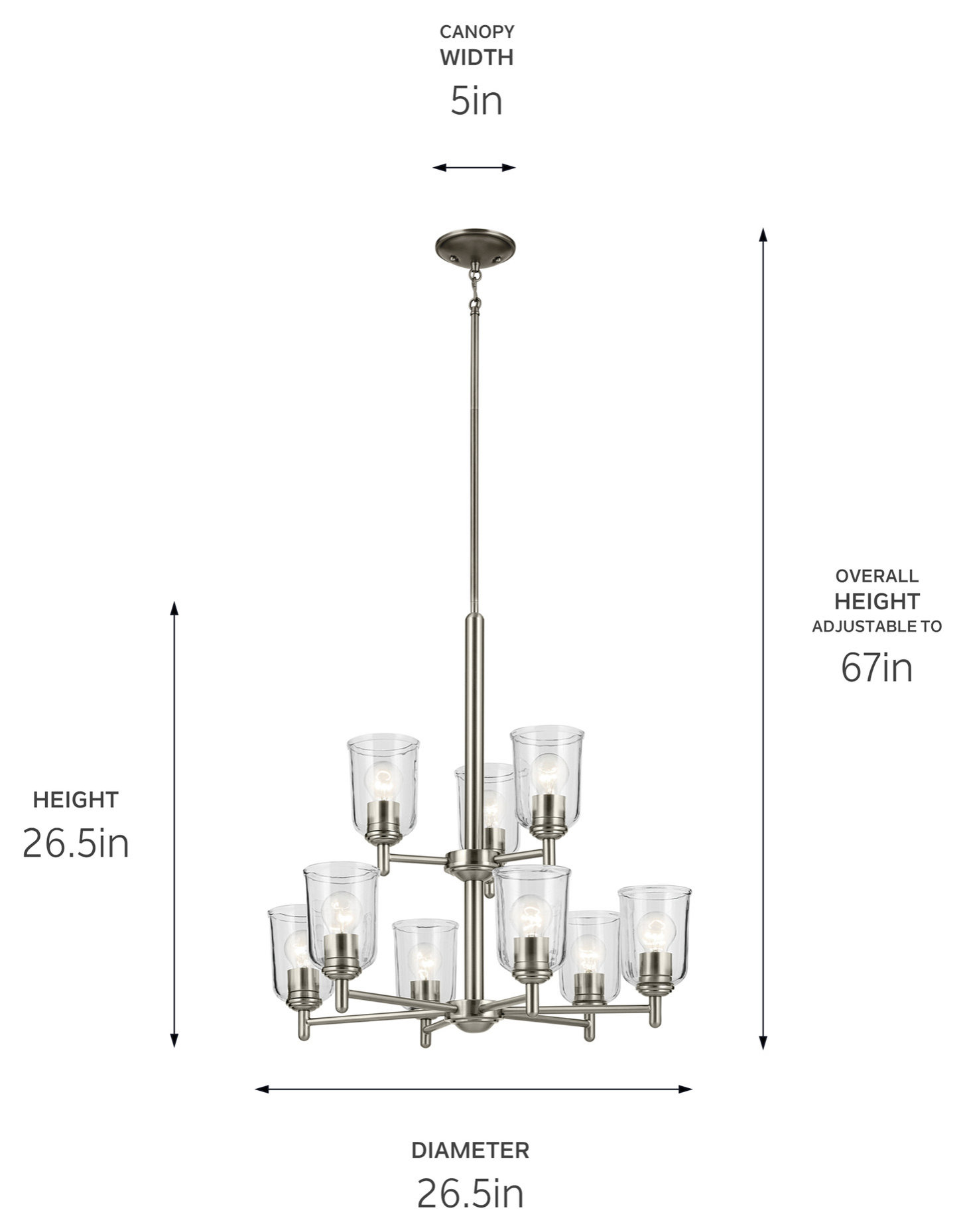 Shailene 26.5" 9-Light 2-Tier Chandelier With Clear Glass, Brushed Nickel - Transitional ...