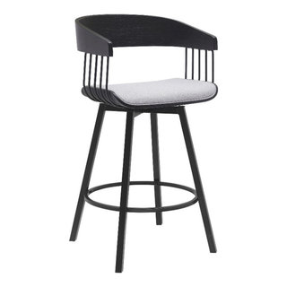 Armen Living Athena 27" Swivel Wood & Fabric Counter Stool in Black ...